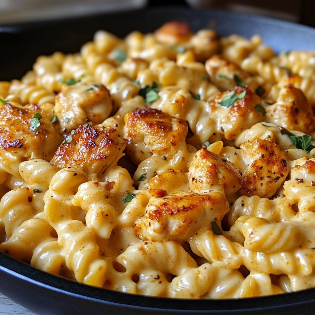 Amazing Cheesy Cajun Garlic Chicken Rotini Skillet Delight
